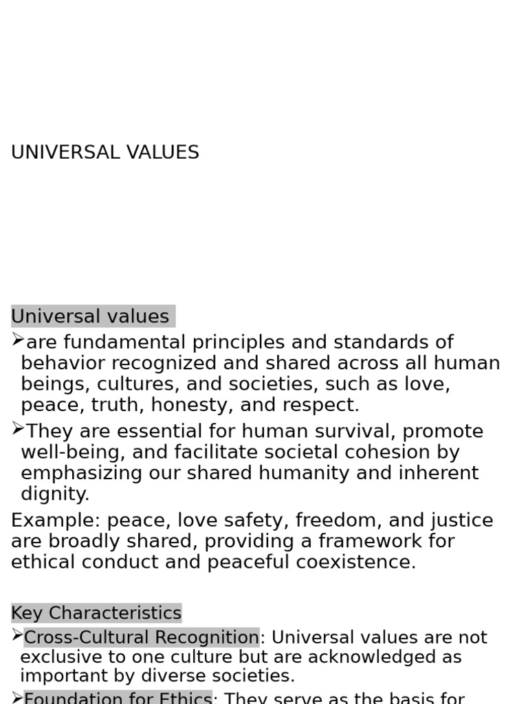 Pp t 4 Universal Values | PDF | Value (Ethics) | Peace