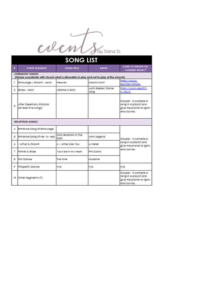 Song List 032423 Chua-Lin | PDF | Social Institutions | Ceremonies