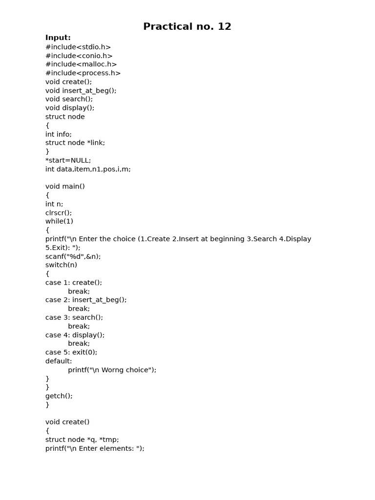 Linked List Operations in C Code | PDF