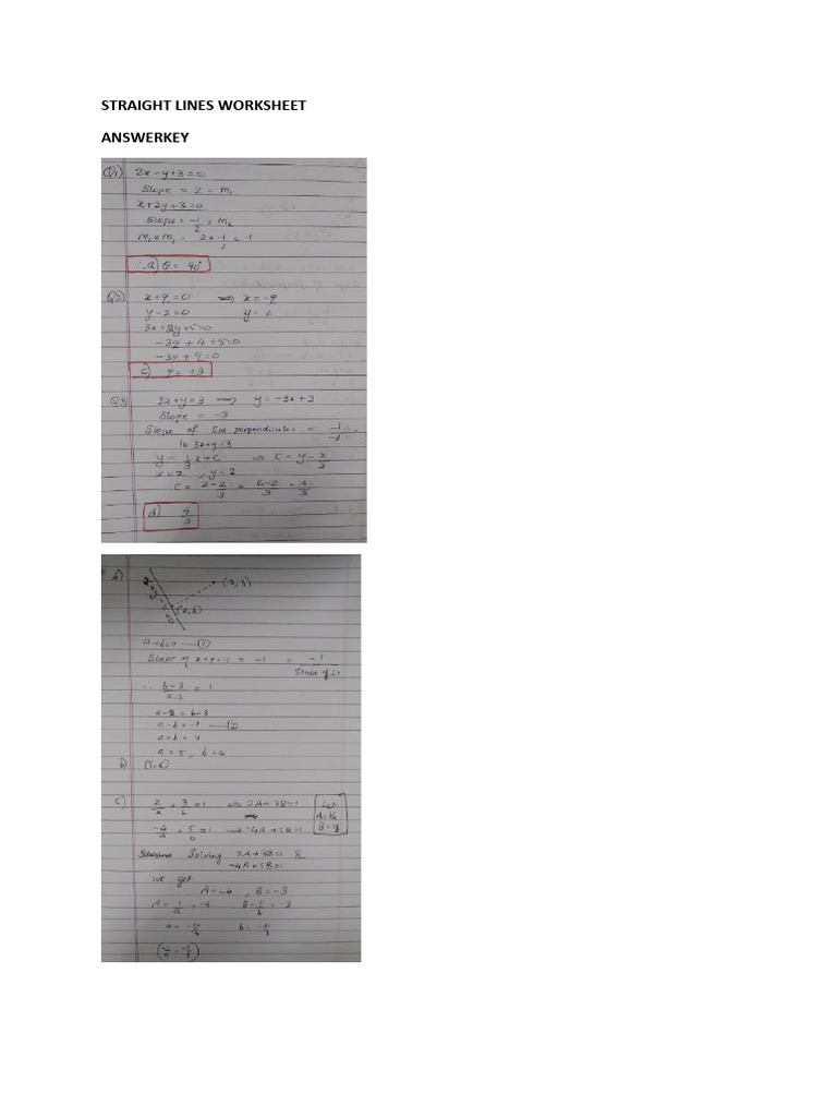 Straight Line Answer Key | PDF