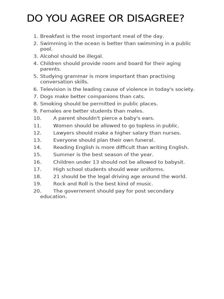 Agree or Disagree: Opinion Statements | PDF