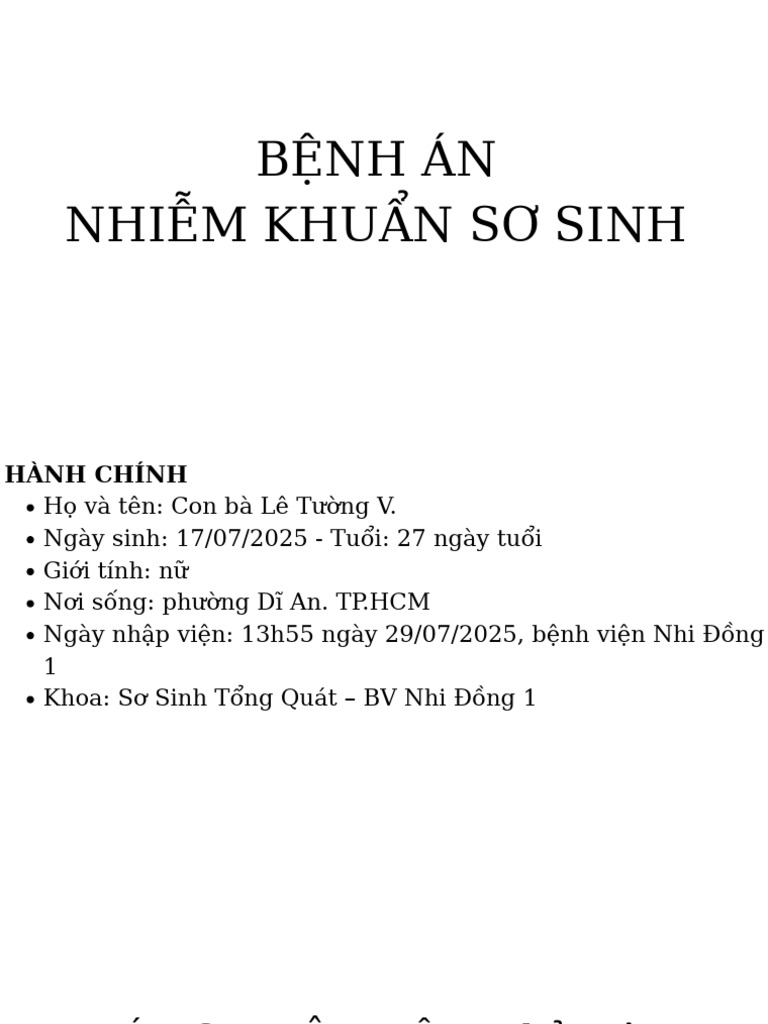 BỆNH ÁN NHIỄM KHUẨN SƠ SINH | PDF