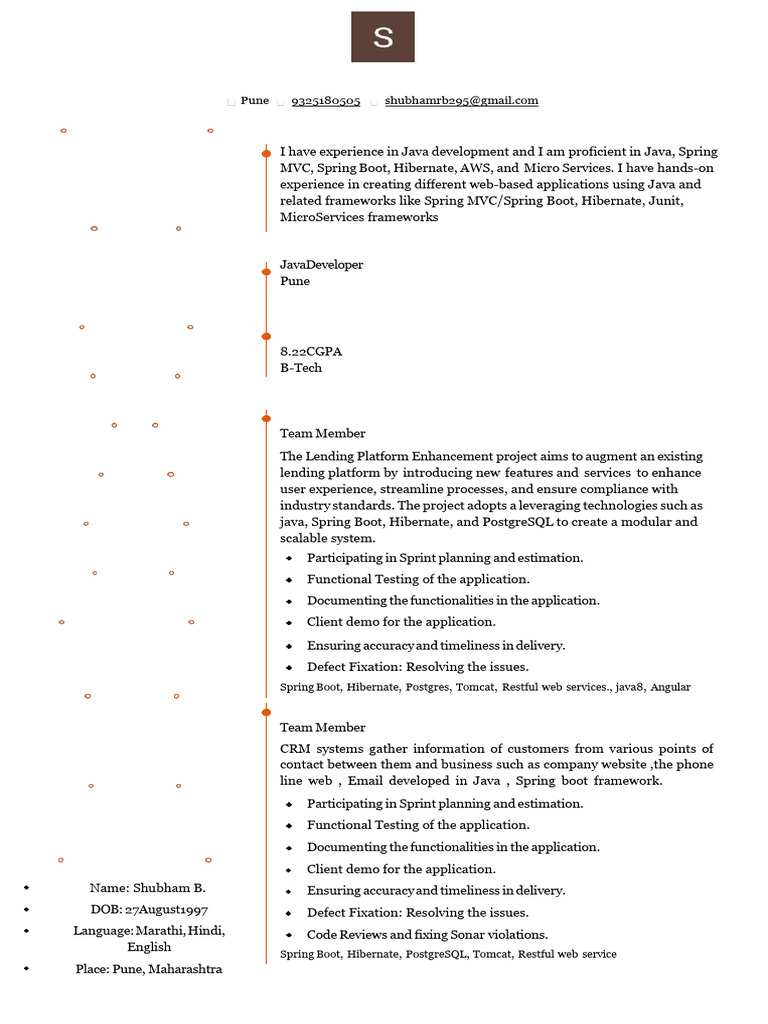 Shubham Barude JavaDeveloper | PDF | Postgre Sql | Java (Programming ...