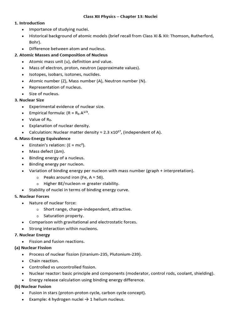 Class XII Physics Nuclei Worksheet | PDF | Nuclear Fission | Atomic Nucleus