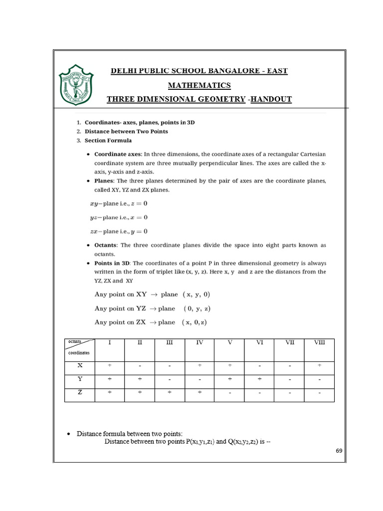 Three Dimensional Geometry Handout | PDF