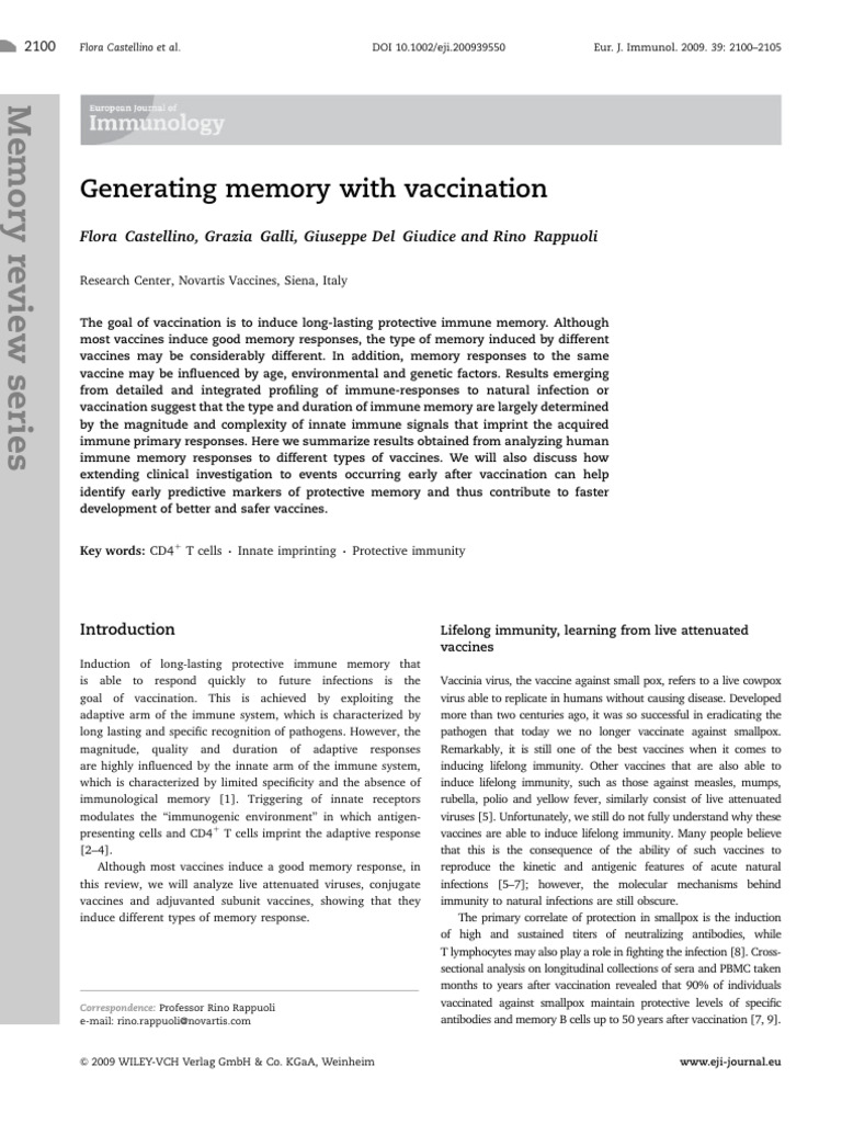 Generating Memory With Vaccine-1 | PDF | Vaccines | Immune System