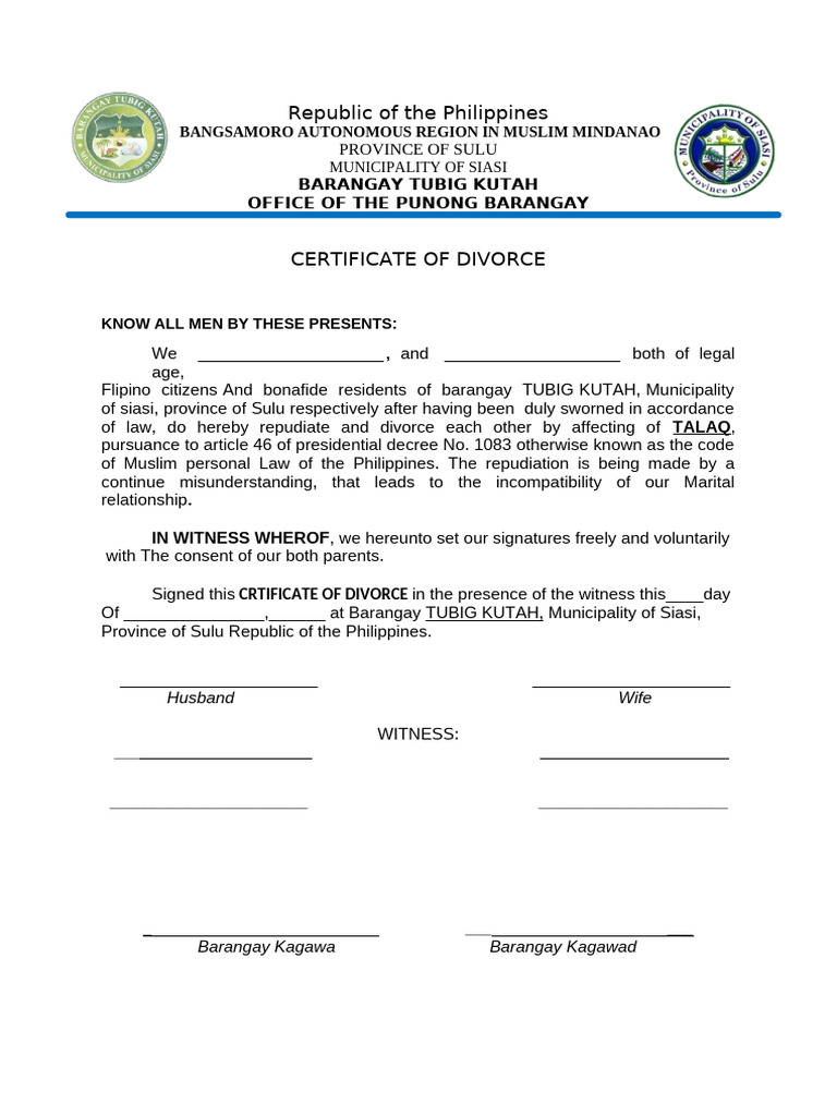 Certificate of Divorce | PDF