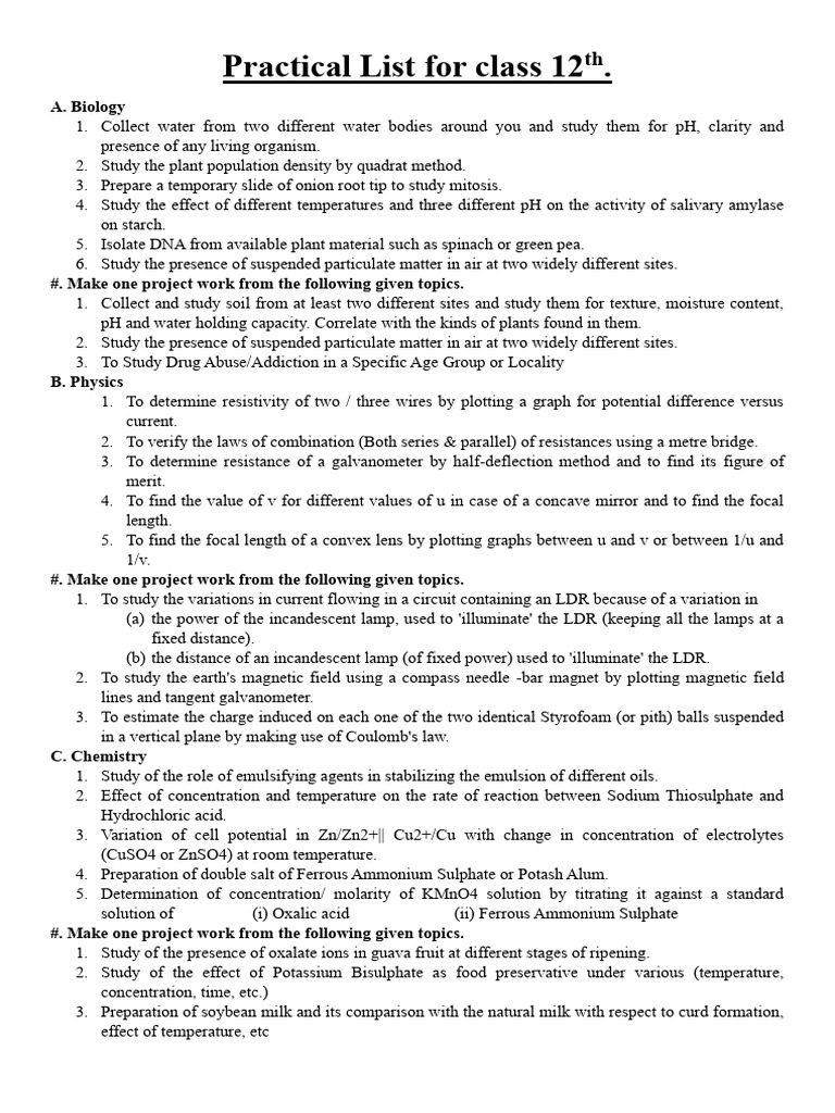 Class 12 Practical Science Experiments | PDF | Acid | Chemistry