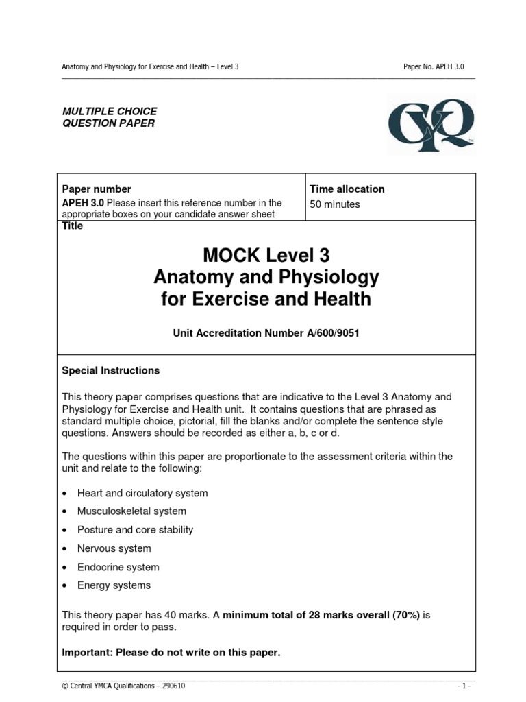 l3 Anatomy and Physiology Mock | PDF | Muscle | Motor Neuron