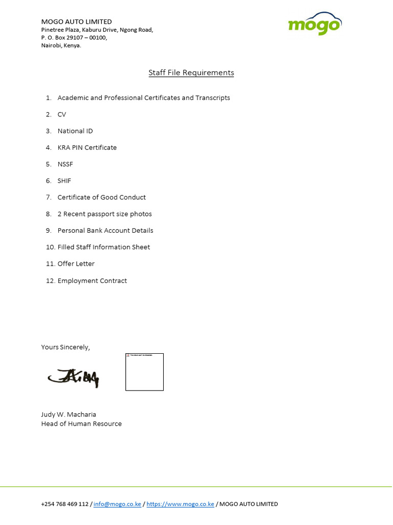 Mogo Auto Staff File Requirements | PDF