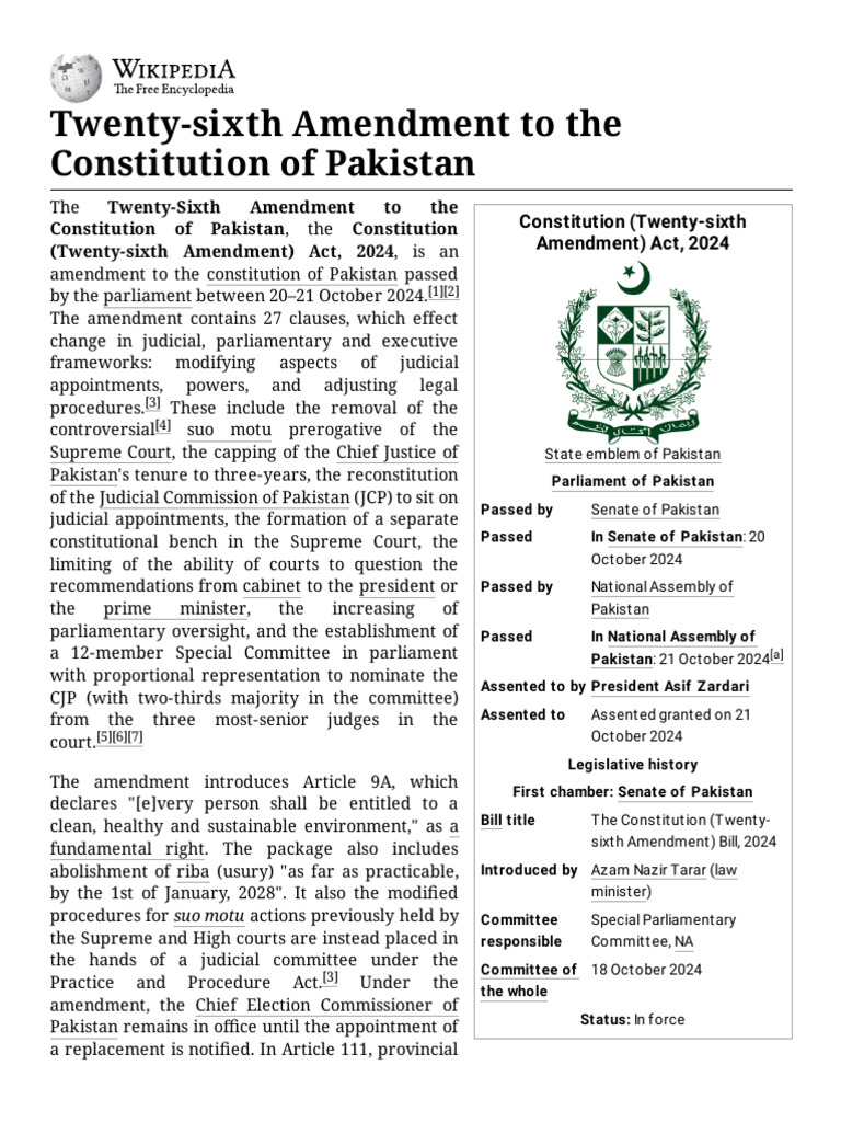 26th Amendment to Pakistan's Constitution | PDF | Politics Of Pakistan ...