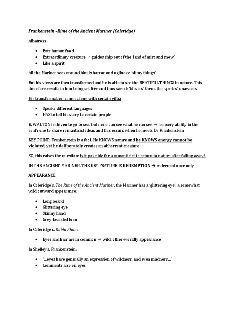 Frankenstein - Rime of The Ancient Mariner Notes | PDF | Frankenstein ...