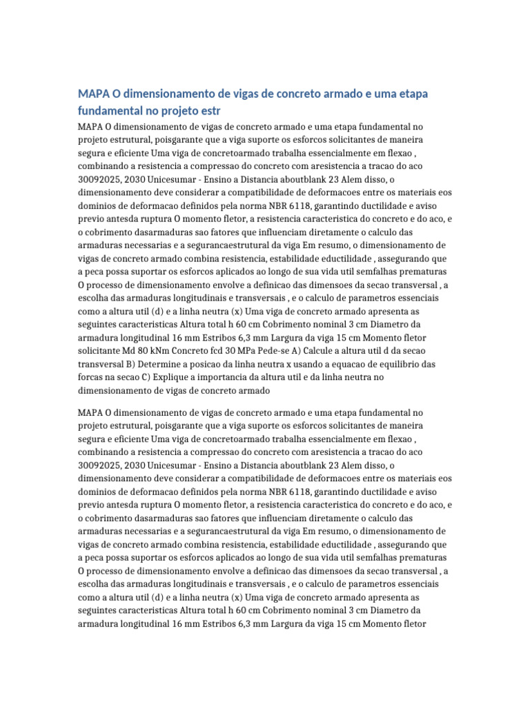 MAPA O Dimensionamento de Vigas de Concreto Armado e Uma Etapa ...