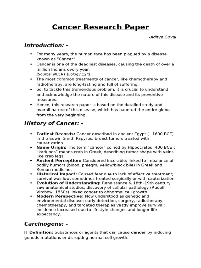Cancer Research Paper | PDF | Cancer | Carcinogen