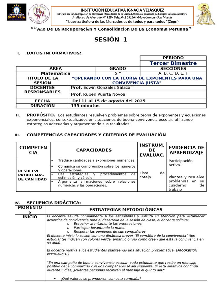 SESION 1-MAT | PDF | Perú | Ecuaciones