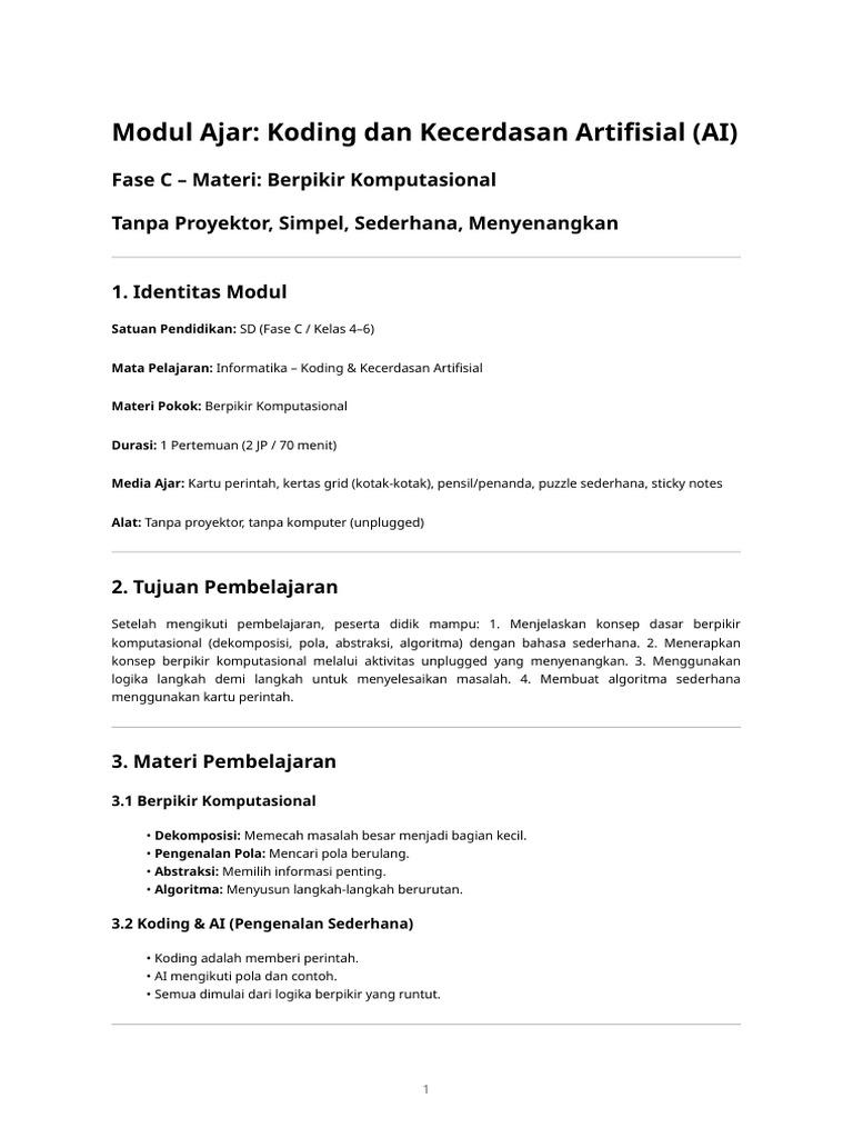 Koding dan AI: Berpikir Komputasional SD | PDF