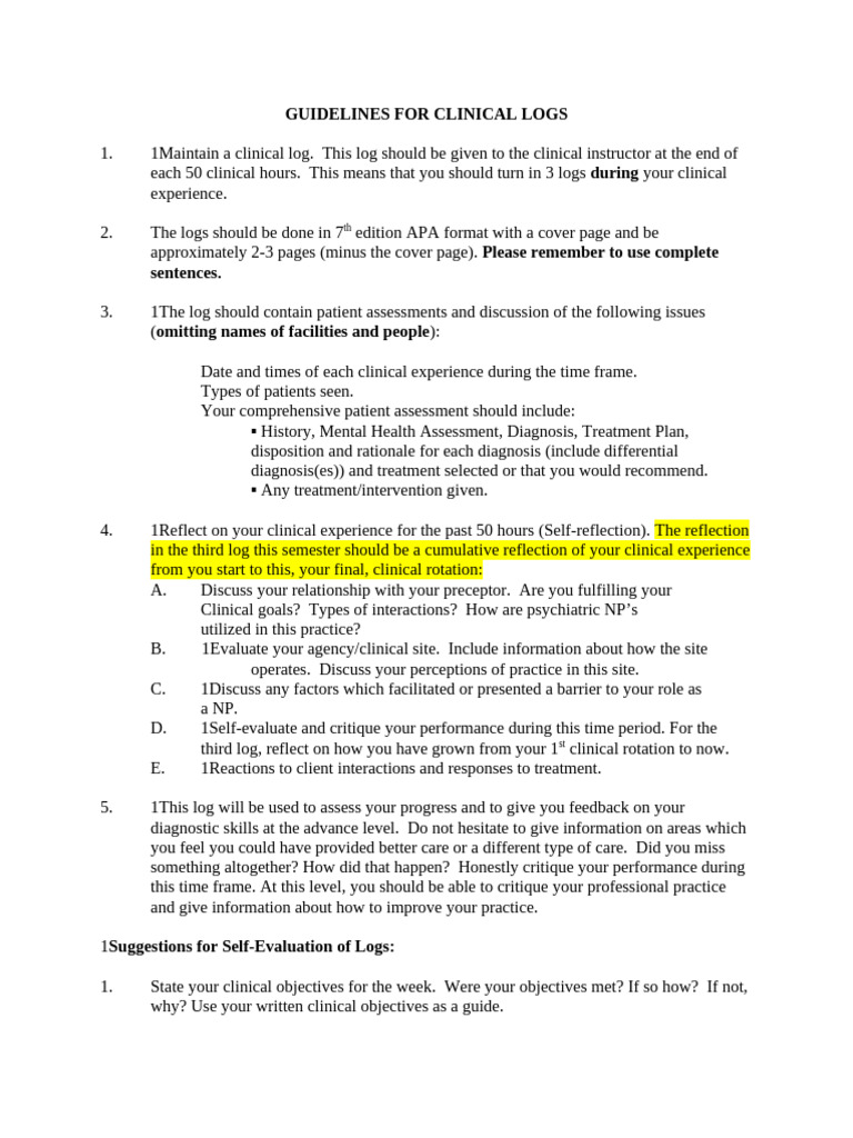 Clinical Log Guidelines for NPs | PDF | Clinical Medicine | Medicine