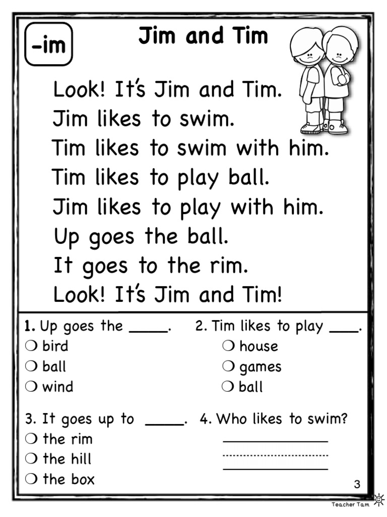 Jim and Tim Comprehension | PDF