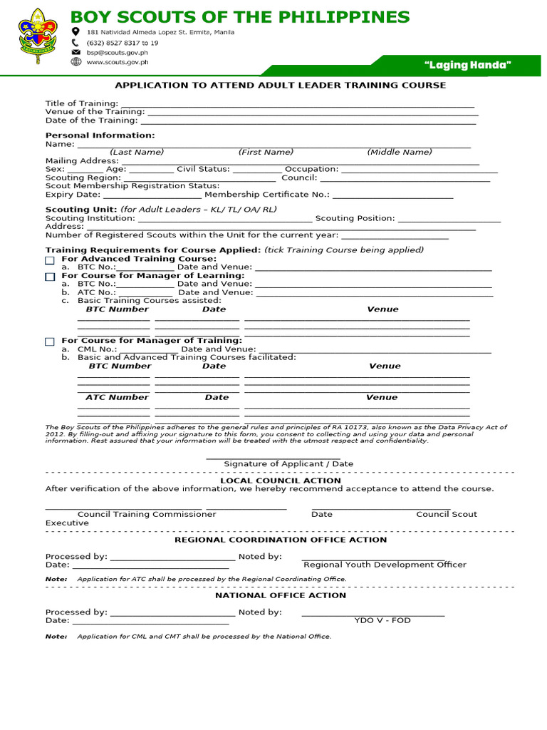 Adult Leader Training Course Application | PDF