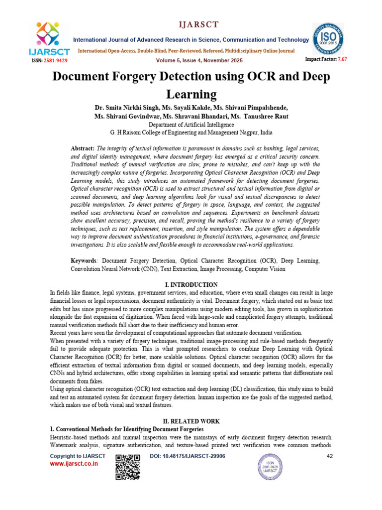 Document Forgery Detection with OCR & DL | PDF | Optical Character ...