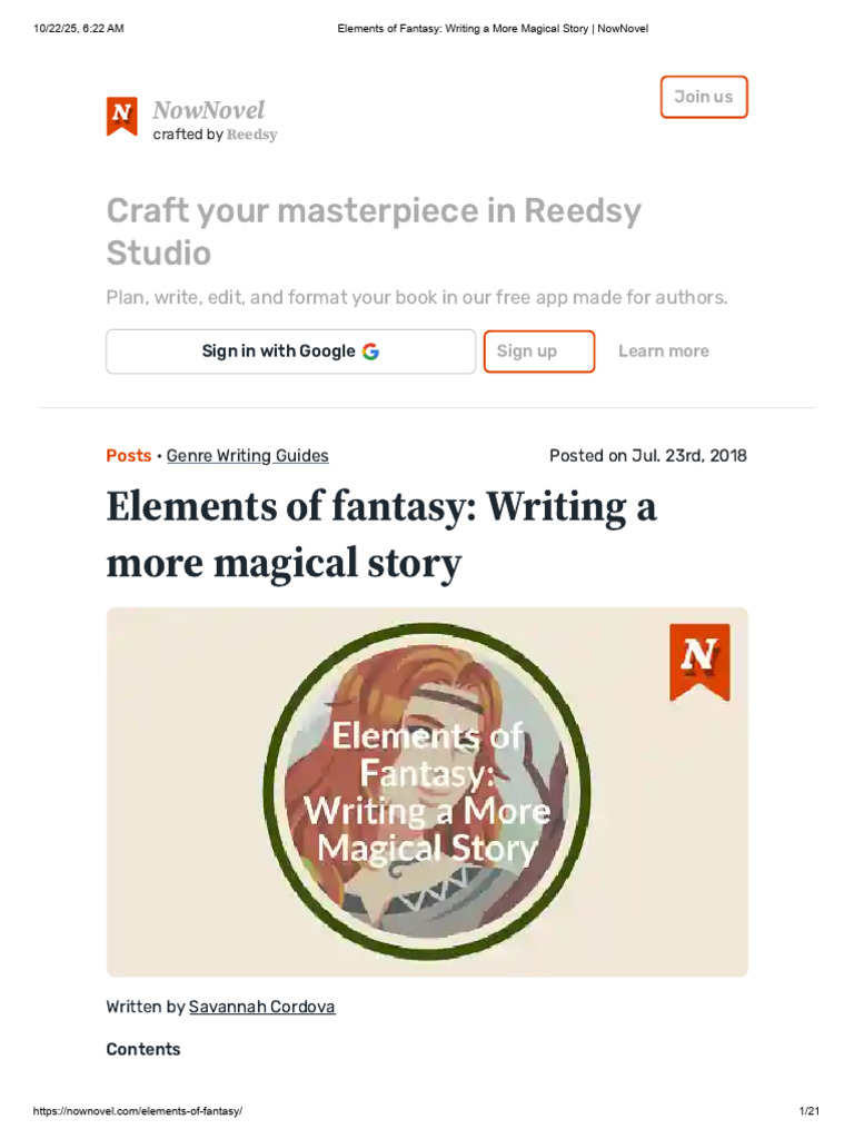 Elements of Fantasy Writing A More Magical Story NowNovel | PDF ...