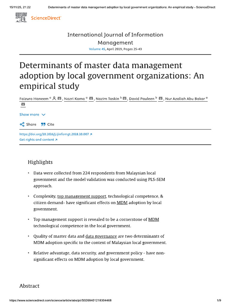 Determinants of Master Data Management Adoption by Local Government ...