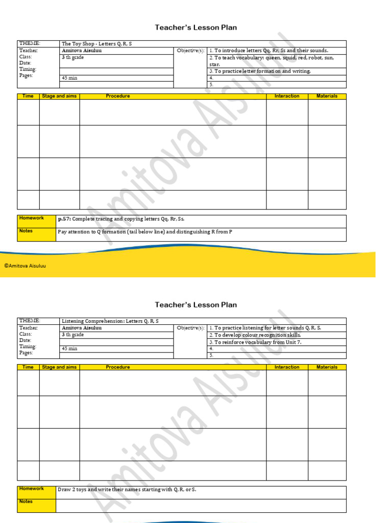 Teacher's Lesson Plan: Letters Q to V | PDF | Lesson Plan | Plural