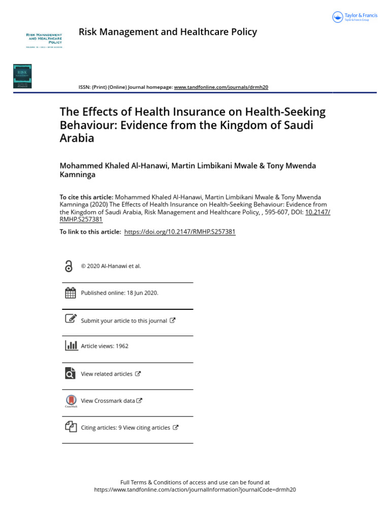 The Effects of Health Insurance On Health-Seeking Behaviour Evidence ...