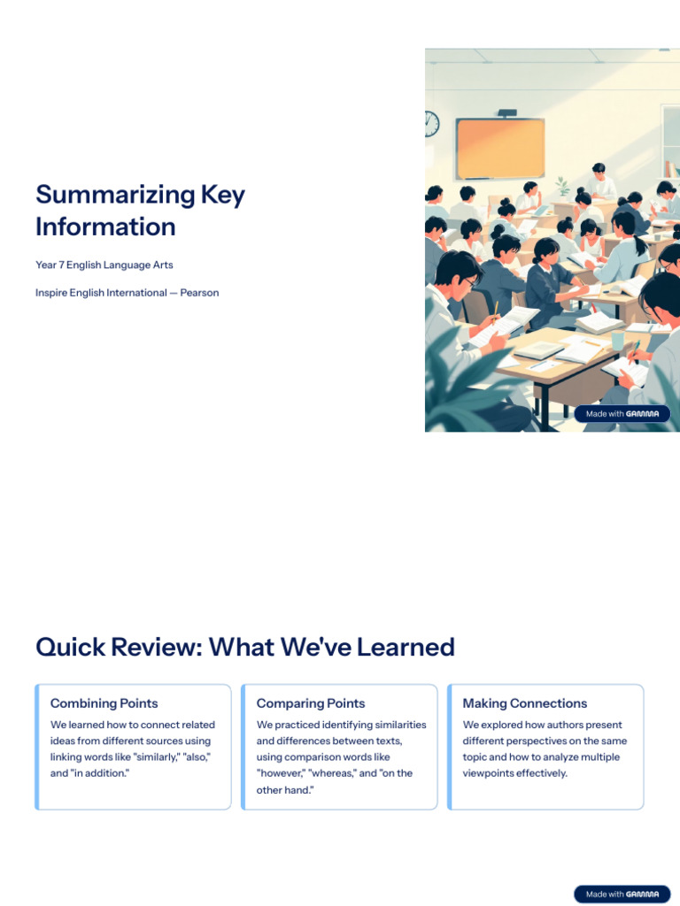 Year 7 Summarizing Strategies Guide | PDF | Reading Comprehension ...