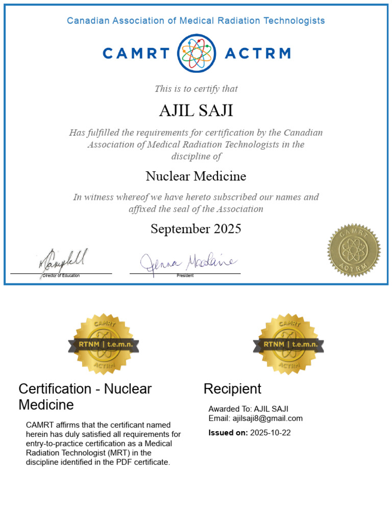 CAMRT Certification for Nuclear Medicine | PDF | Certification | Health ...