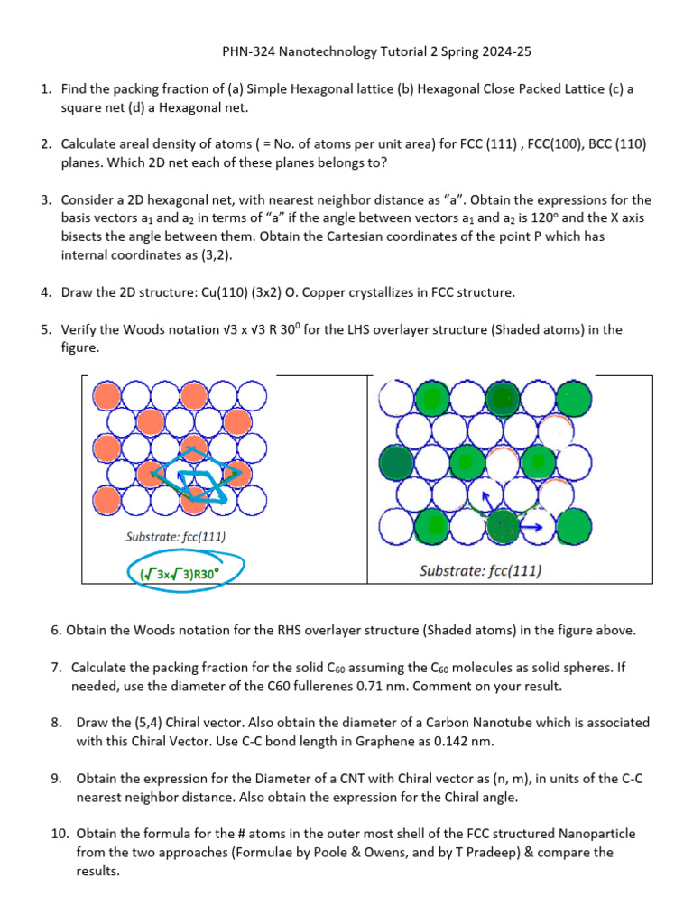 Tutorial 2 PHN-324 Nanotech Spring 2024-25 | PDF | Crystal Structure ...
