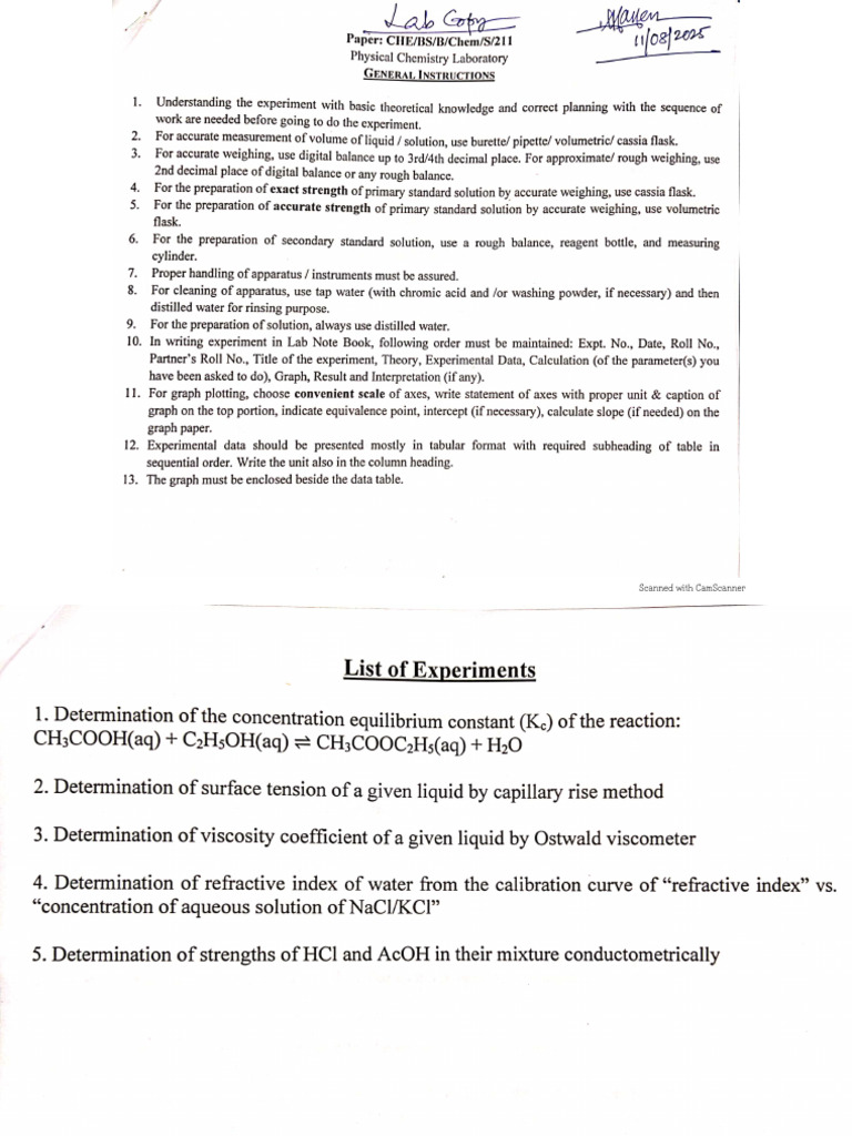 Physical Chemistry Lab Manual | PDF
