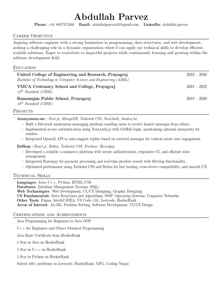 Abdullah Resume | PDF | Web Development | Object Oriented Programming