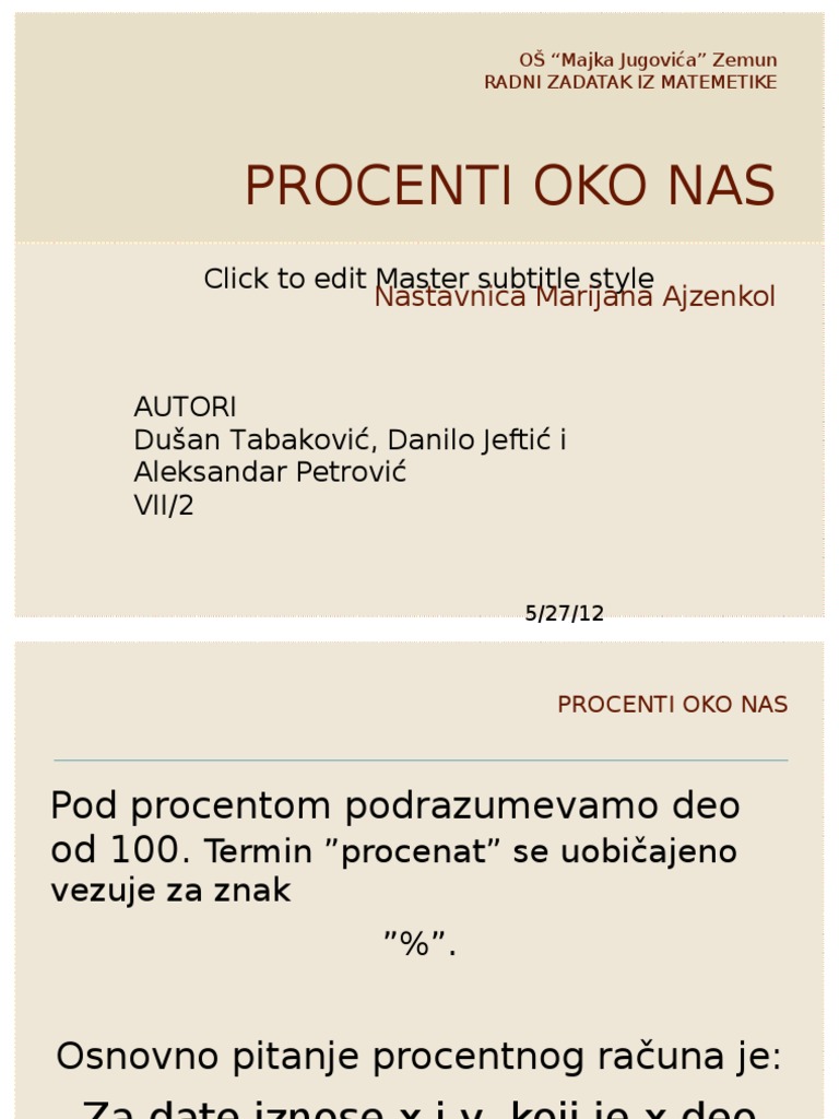 Procenti Oko Nas Prezentacija | PDF