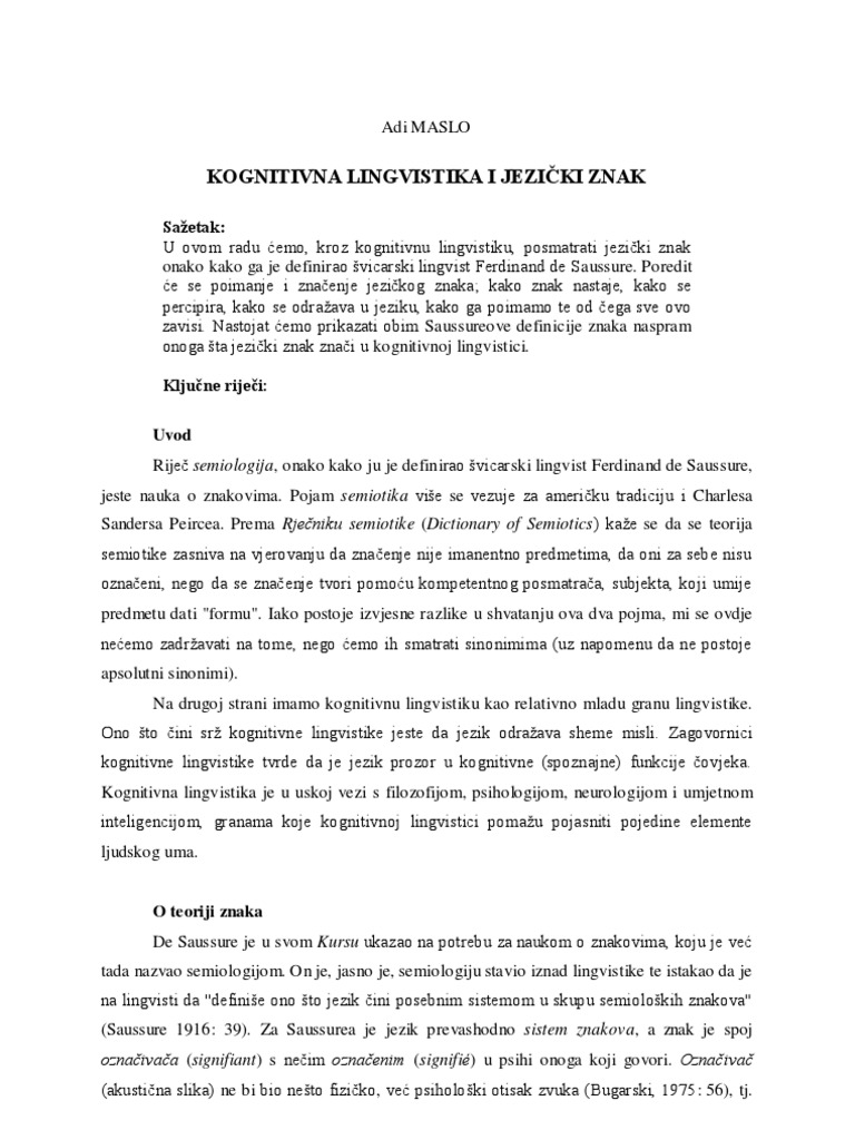 Jezicki Znak I Kognitivna Lingvistika | PDF