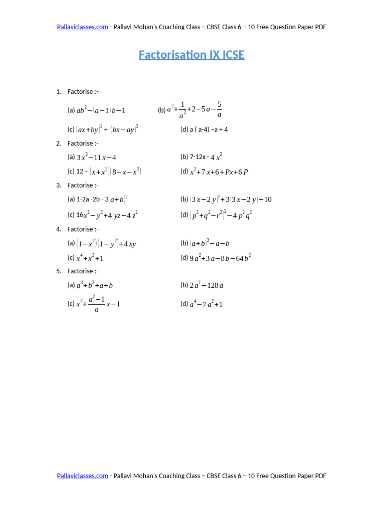 Factorisation IX ICSE | PDF