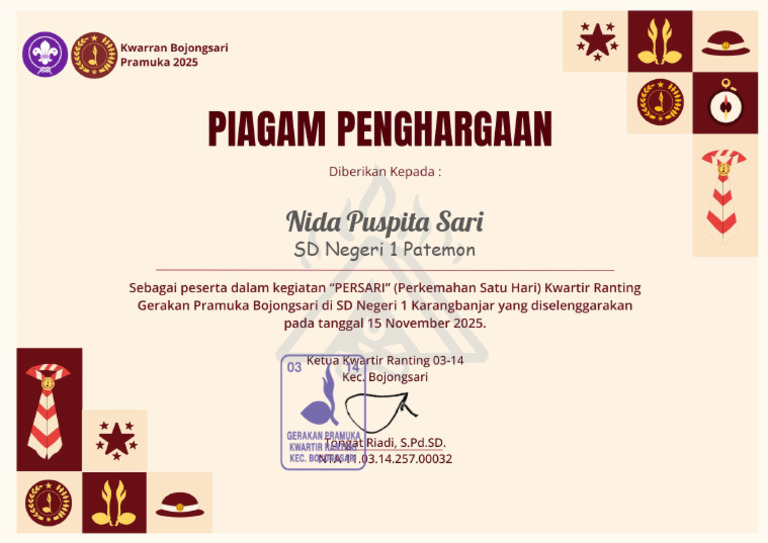 E-Piagam Persari 2025 - Nida Puspita Sari | PDF