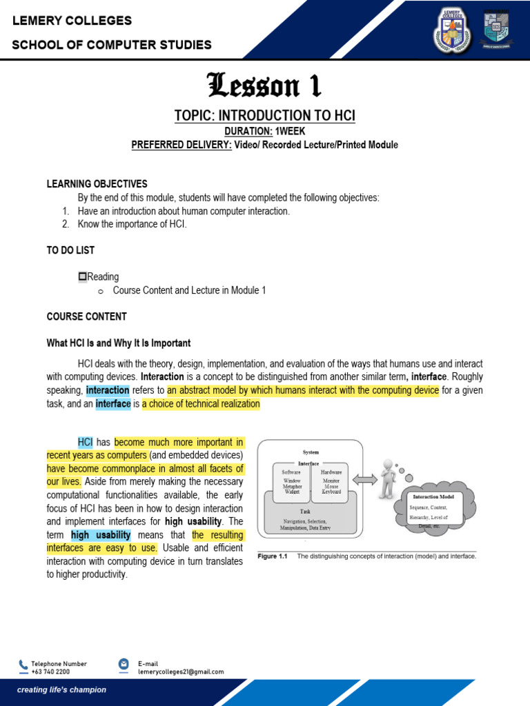 Intro To Human Computer Interaction Lesson - Prelim 1 | PDF | Human–Computer Interaction | Usability