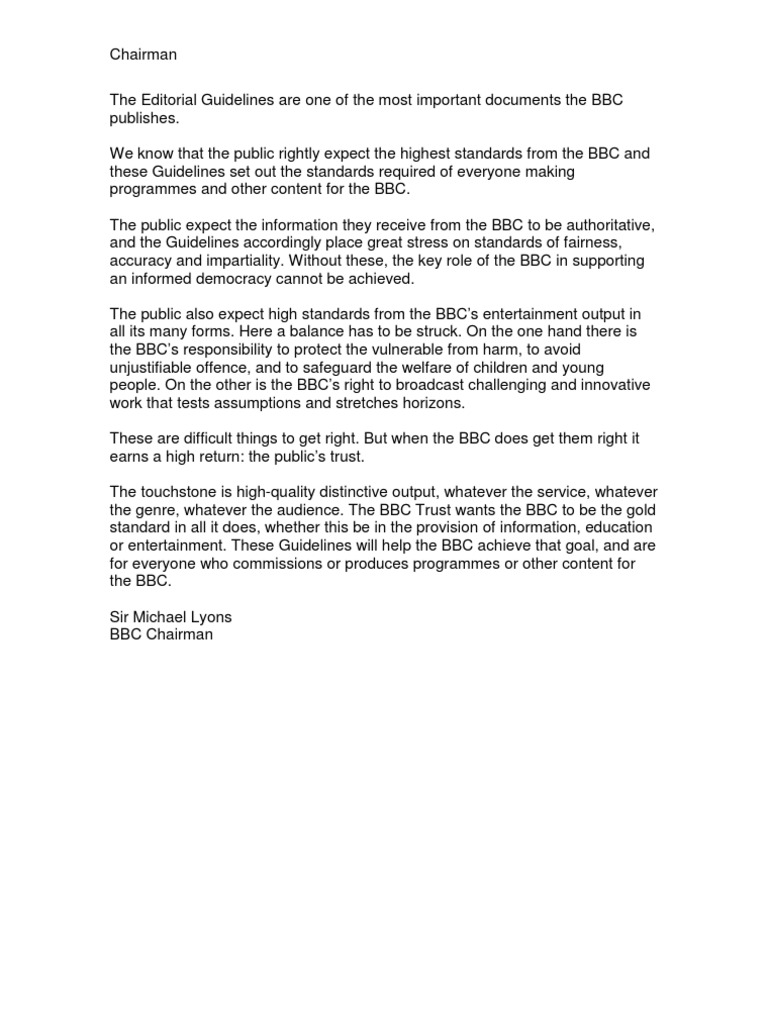 BBC Editorial Guidelines in Full | PDF