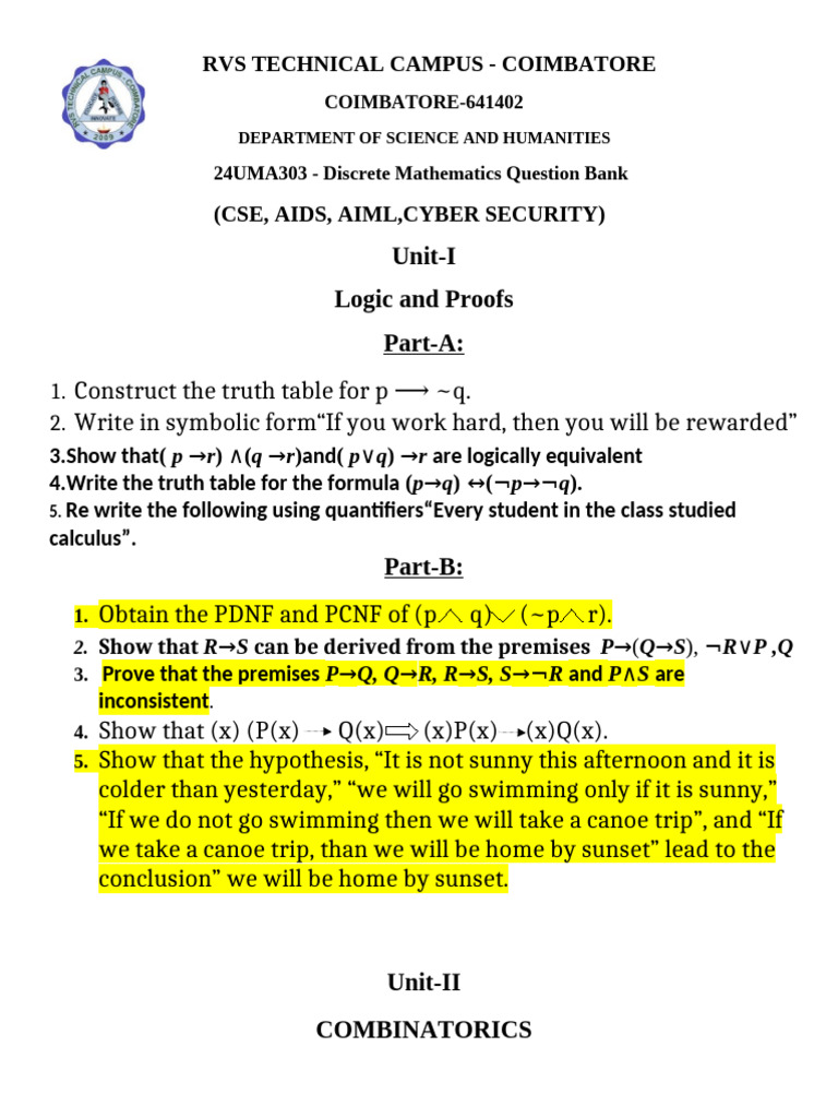 Discrete Mathematics Question Bank | PDF | Group (Mathematics) | Ring ...
