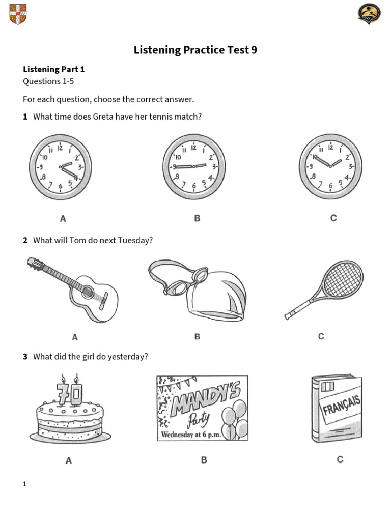 Listening Practice Test 9 Questions | PDF