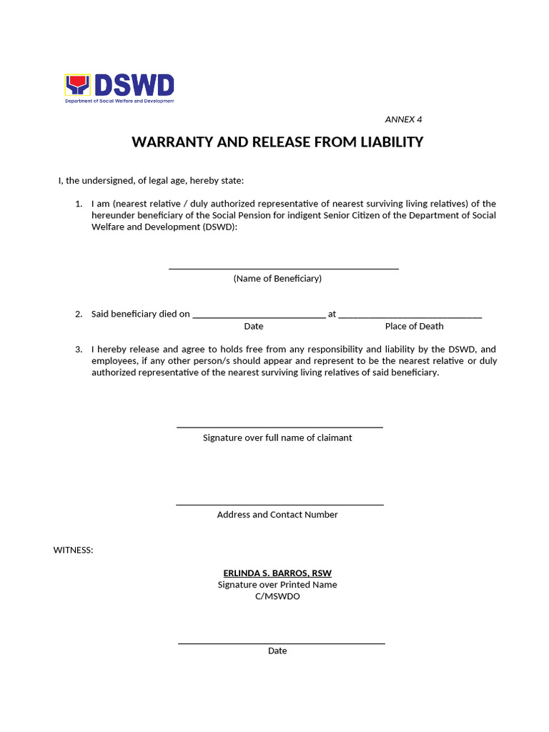 Warranty and Release from Liability Form | PDF