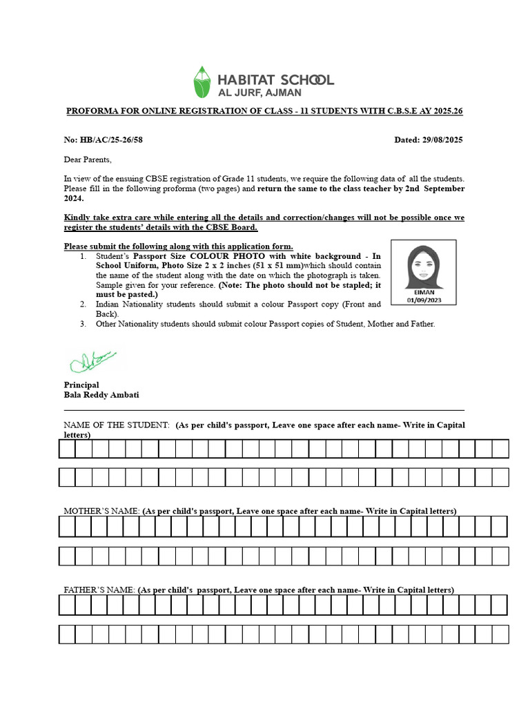 Circular 58 - Grade 11 CBSE Registration - 250903 - 084151 | PDF