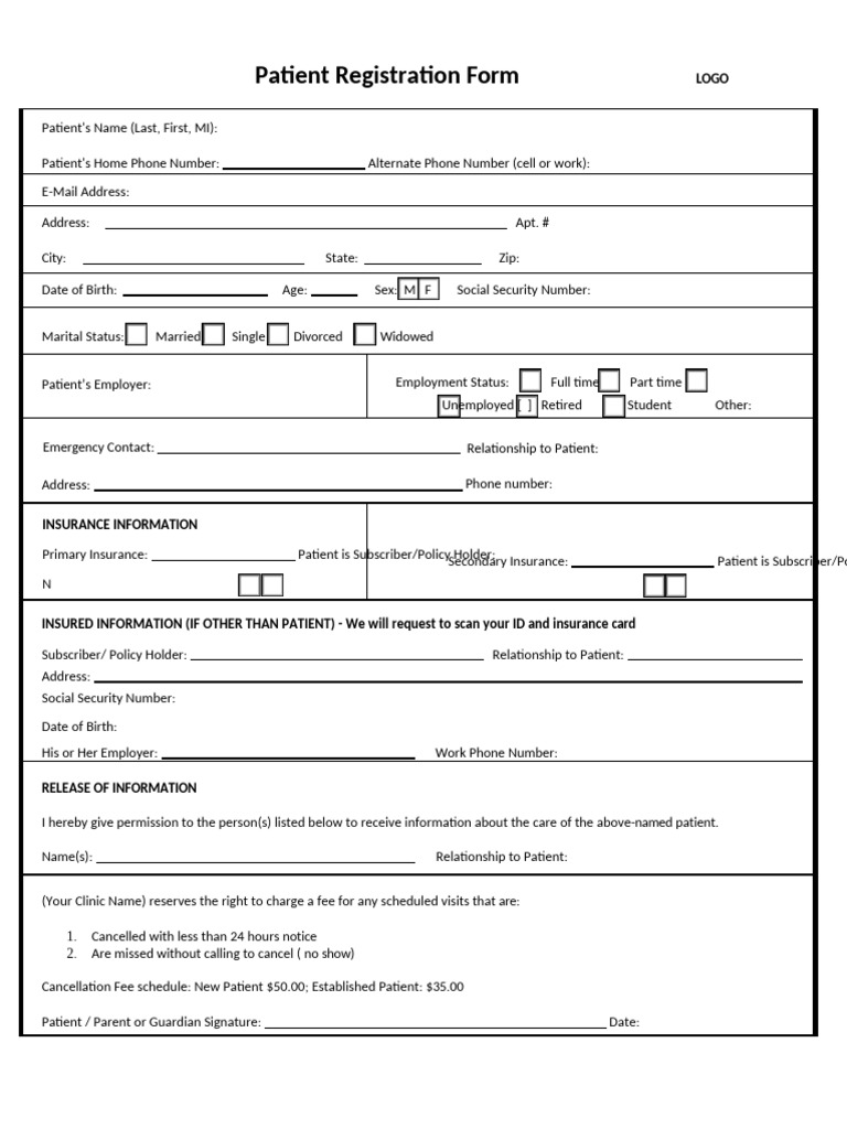 Patient Registration Form Template | PDF | Medicare (United States ...