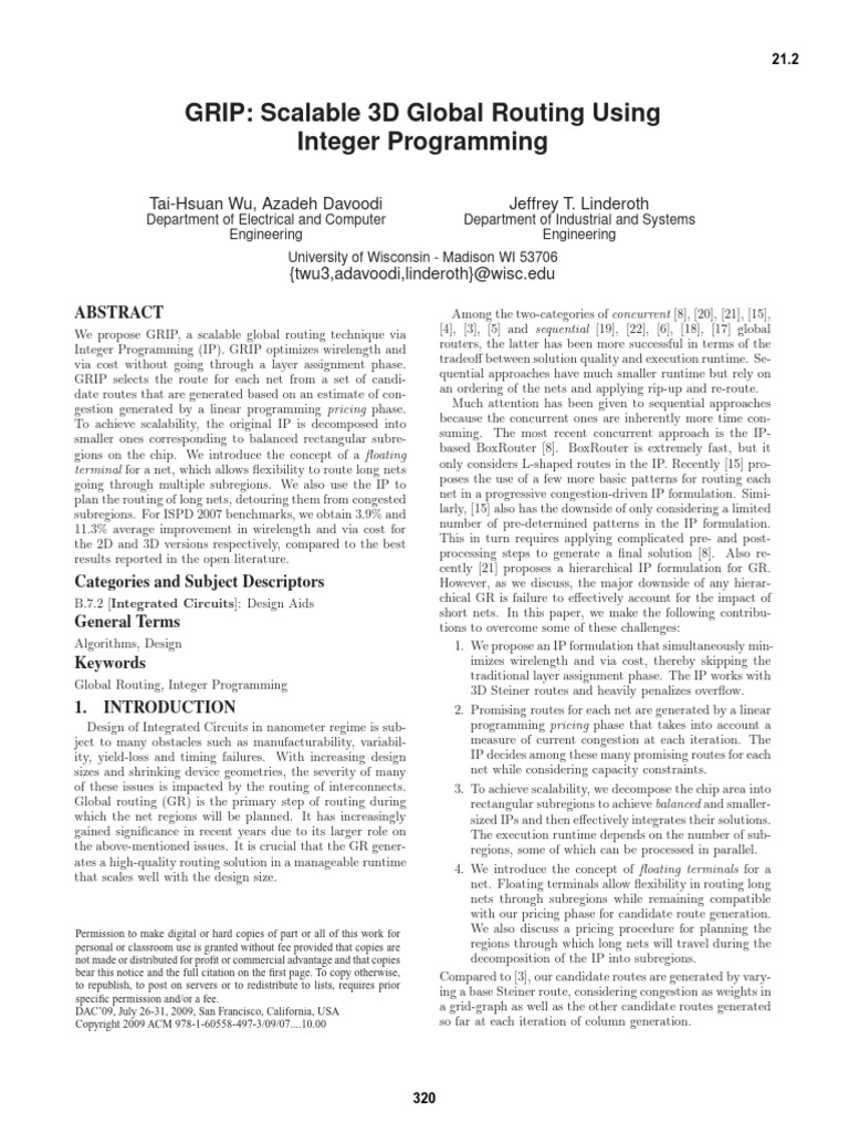 GRIP Scalable 3D Global Routing Using Integer Programming | PDF ...