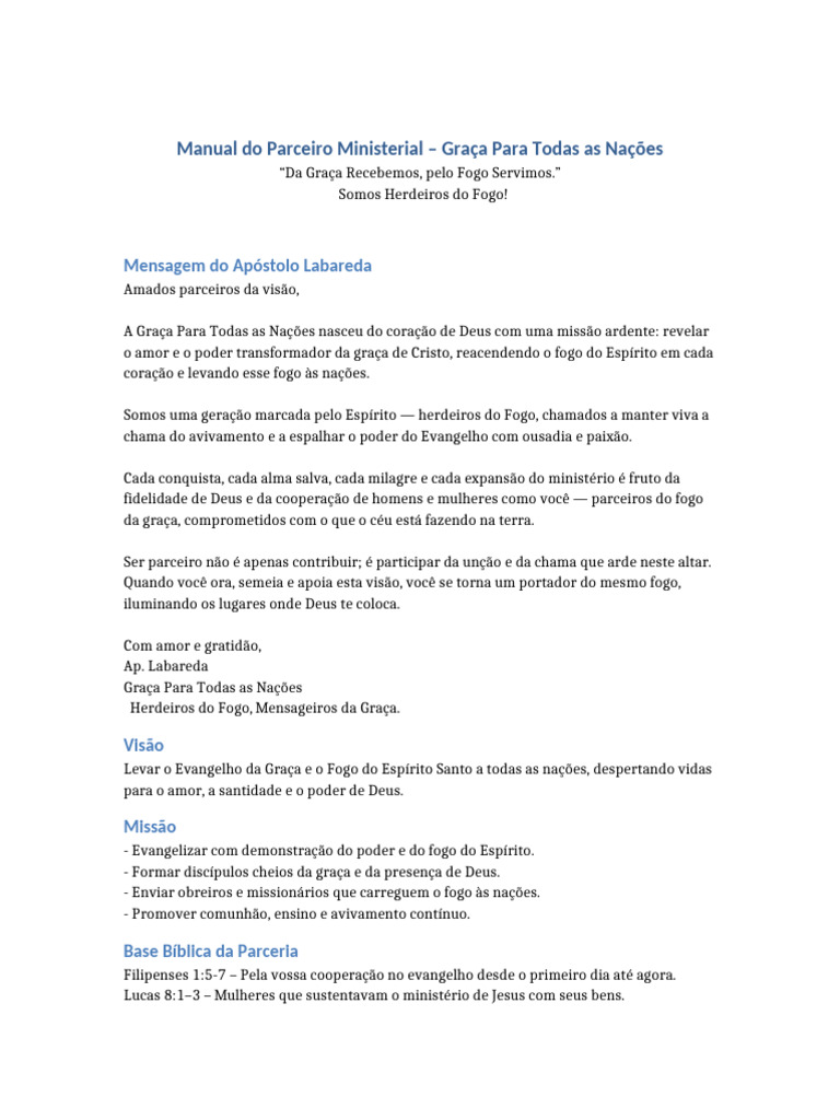 Manual do Parceiro Ministerial: Graça e Fogo | PDF | Graça no ...