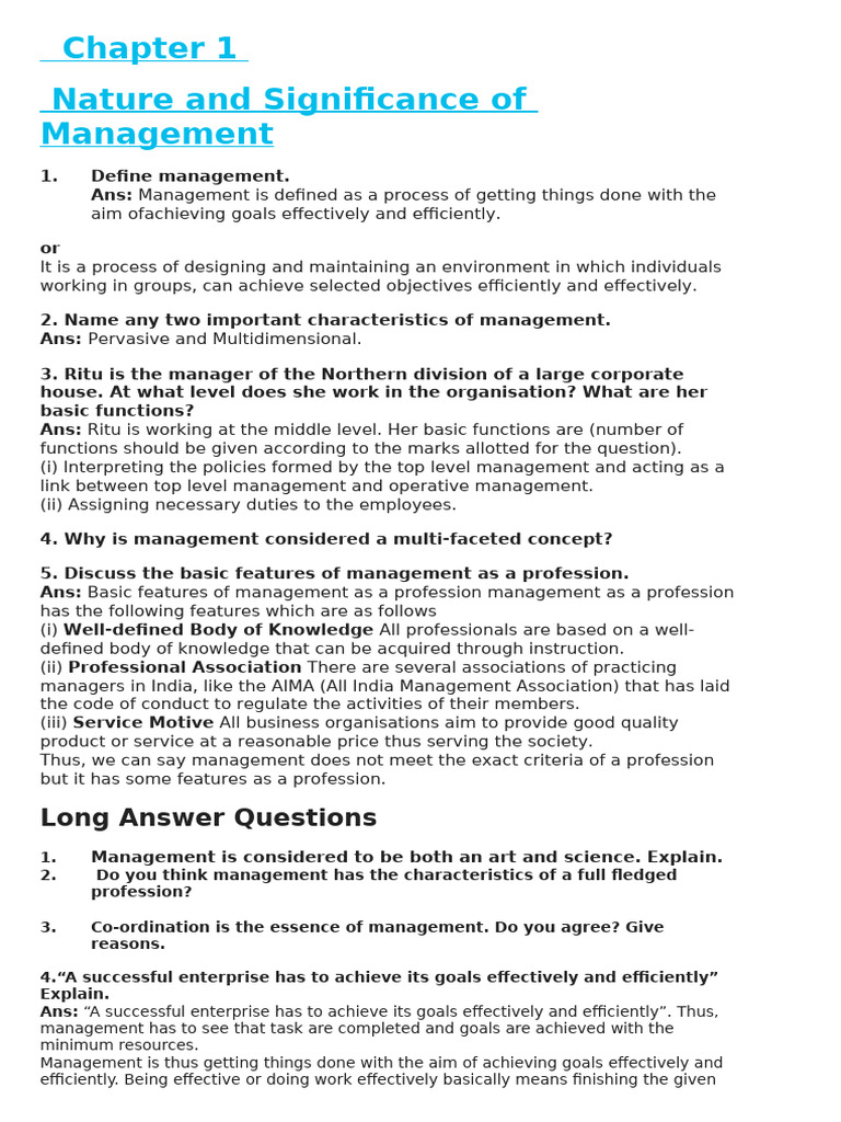 Chapter 1 Nature and Significance of Management | PDF | Business ...