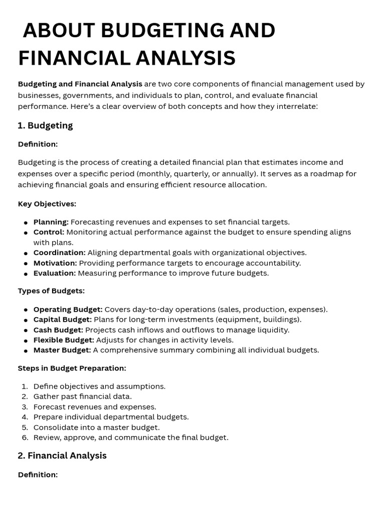 Budgeting and Financial Analysis Guide | PDF | Budget | Forecasting