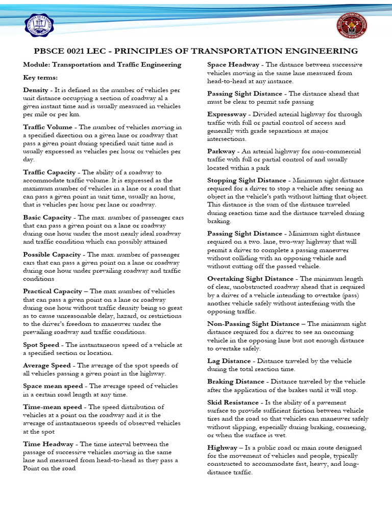 Module 3 Principles of Transportation Engineering | PDF | Traffic | Lane