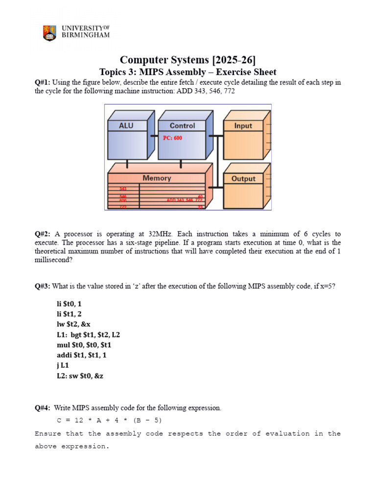04 - Assembly - Exercise Sheet | PDF